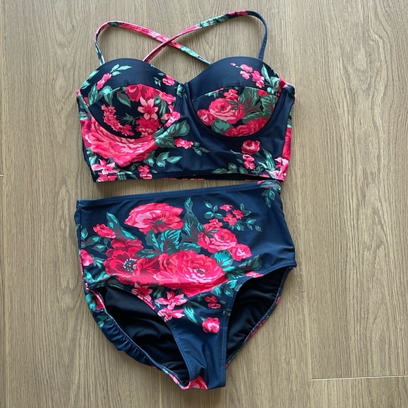 Albion | Swim | Albion Floral Swimsuit Bikini Top Bottom Swimwear Navy ...